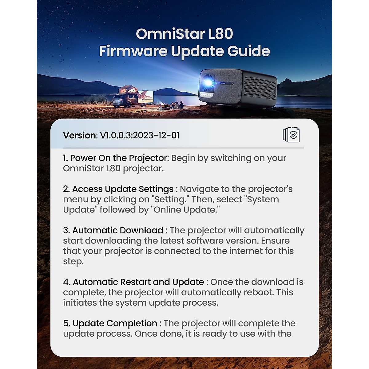 CASIRIS OmniStar L80 4K Projector with WiFi and Bluetooth, 1500 ANSI Lumen Native 1080P Video Projector, Auto Focus/Keystone, 2x15W Speakers, 200" Display Compatible with iOS/Android/HDMI/USB/TV Stick