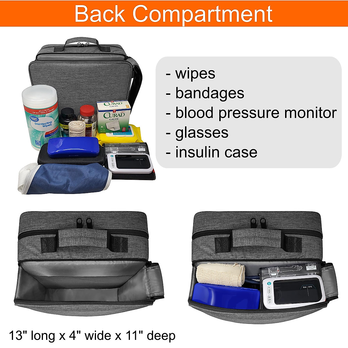 StarPlus2 Extra-Large 2-Compartment Customizable Modular Pill Bottle Organizer, Medicine Bag, Case, Carrier for Medications, and Medical Supplies - for Home Storage and Travel - Dark Gray (with Lock)