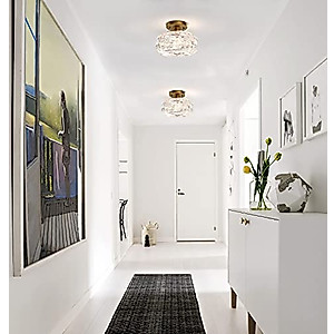 Industrial Semi Flush Mount Ceiling Light Fixture,Gold Hallway Light,Globe Glass Light Fixture Ceiling,Vintage Ceiling Lamp,Farmhouse Light for Entryway Kitchen Bathroom Laundry Room,Bulb Not Included