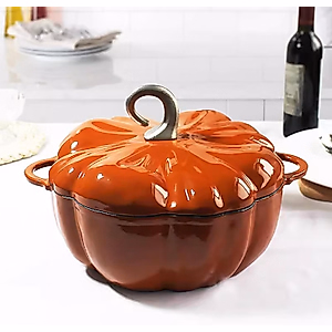 Pumpkin Shaped Dutch Oven Pot with Lid, Cast Iron Pumpkin Dutch Oven, Enamel Coated, Non-Stick Pumpkin Pot, 4 Qt Stew Pot, Serves 3-5, Halloween & Thanksgiving Decor Pot Gift(Orange)