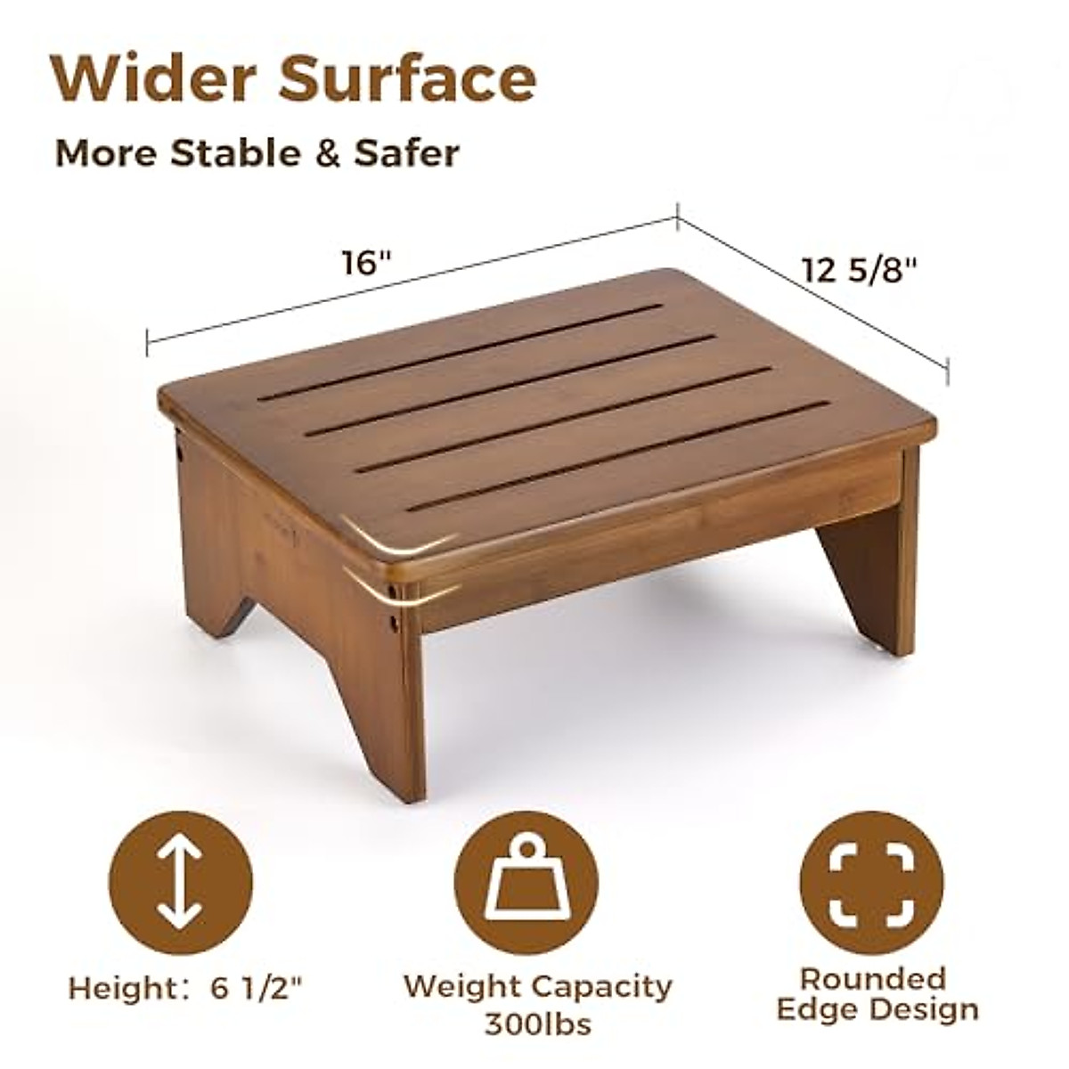 StrongTek Bamboo Step Stool, Wooden Step with Non-Slip Bottom for Safety, Lightweight and Sturdy Footstool for Kitchen, Bedroom, Living Room, Perfect for Adults, Kids, Seniors, and Toddlers (Walnut)