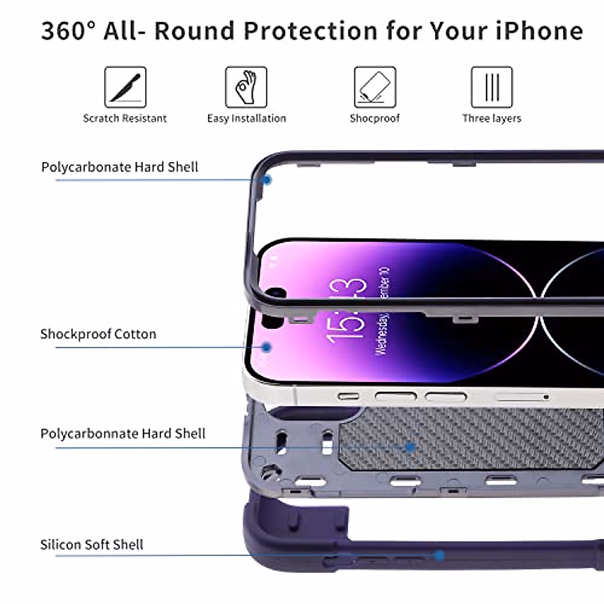 MARKILL Compatible with iPhone 14 Pro Max Case 6.7 Inch with Ring Stand, [Soft Silicone and Hard Plastic ] Heavy-Duty Military Grade Shockproof Phone Cover for iPhone 14 Pro Max. (Deep Purple)