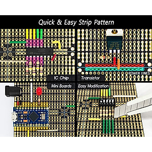 ElectroCookie PCB Prototype Board, Snappable Strip Board with Power Rails for Electronics Projects Compatible for DIY Arduino Soldering Projects, Gold-Plated, 3.8"x3.5" (2 Pack, Matte Black)