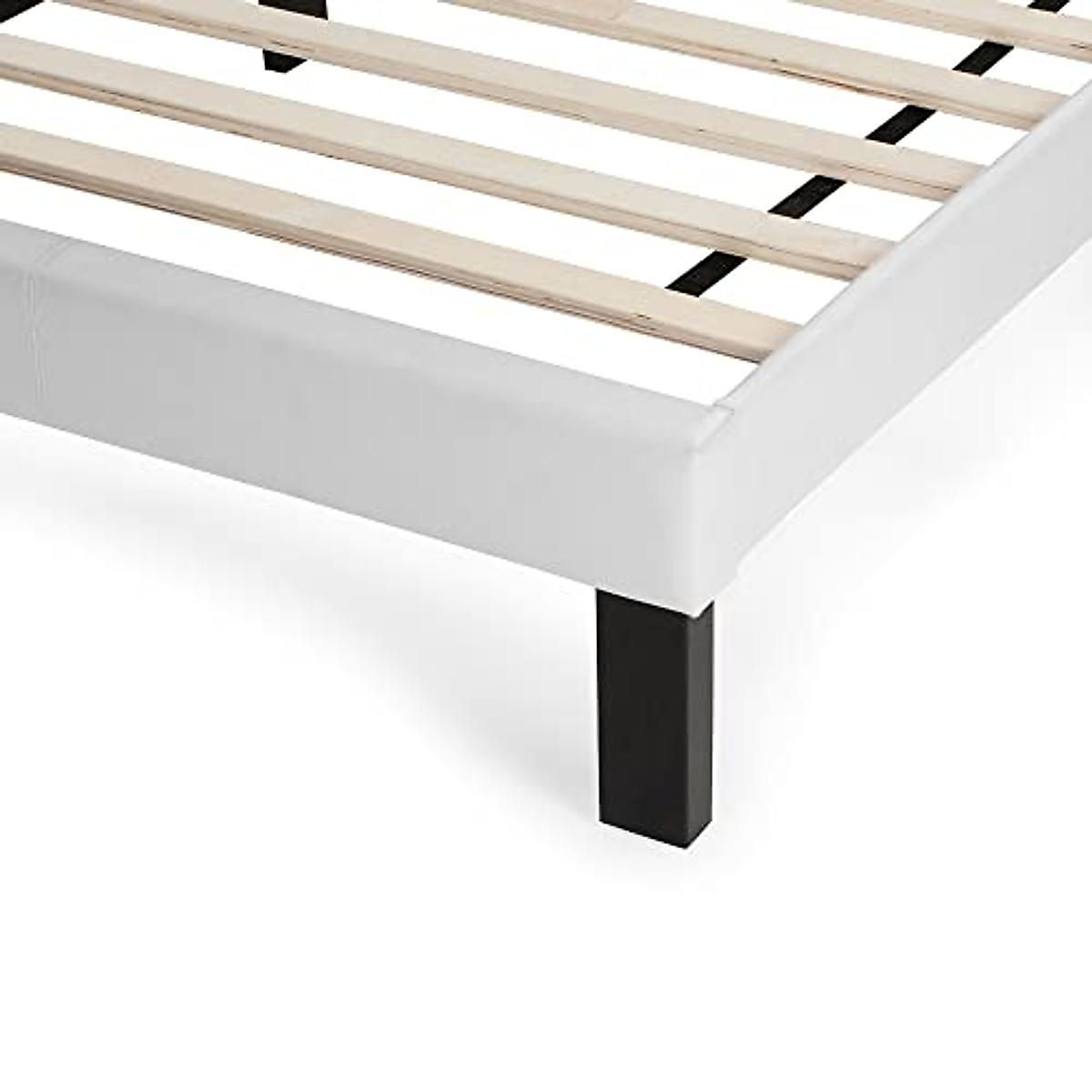 Poundex PU Upholstered Platform Bed, Twin, White