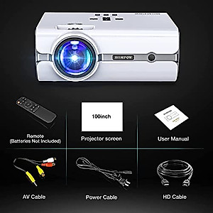 Mini Projectorwith 100" Screen, HOMPOW Portable Projector, Native 720P Outdoor Movie Projector 7500Lux, Home Theater Projector Compatible with HDMI VGA USB TF AV for Home