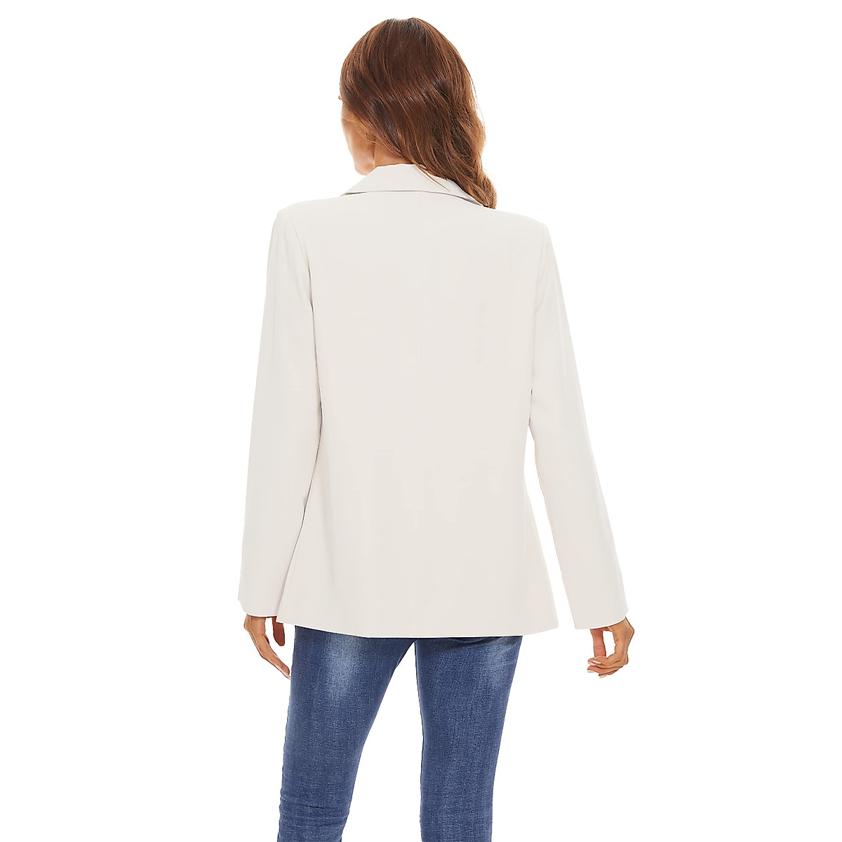 YAMANMAN Women's Casual Blazers Long Sleeve Open Front Lapel Collar Work Office Blazers Jacket with Pockets White