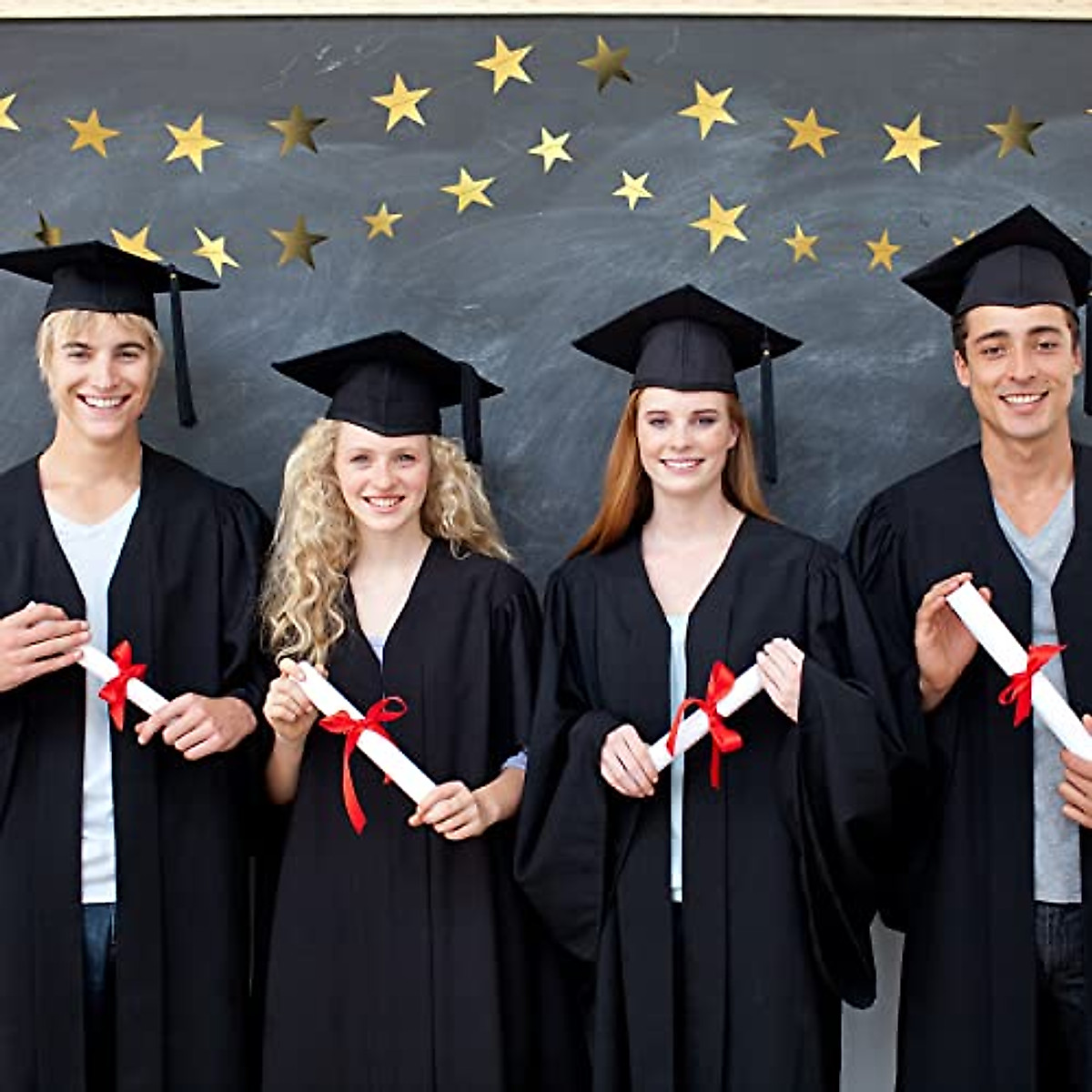 65 Feet Glitter Star Paper Garland Banner Hanging Decoration Gold Star Garland Double Side 2022 Graduation Decorations for Wedding Birthday Festival Party Decoration