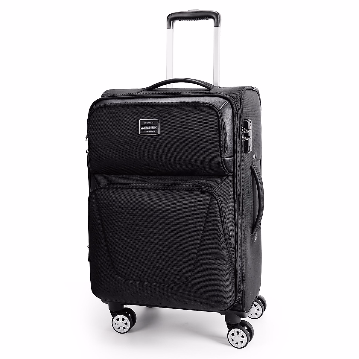 LIGHT FLIGHT 24 Inch Suitcase with Separate Compartment, Water-resistant Large Suitcase with Spinner Wheels, TSA Lock, Business Classic Travel Suitcase, Black