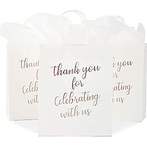 Sparkle and Bash Thank You Kraft Gift Bags with Tissue Paper (Rose Gold Foil, 15 Pack)