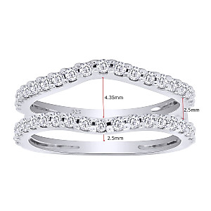 AFFY Round White Cubic Zirconia Enhancer Guard Ring In 14K White Gold Over Sterling Silver Jewelry For Women (1.00 Cttw) Ring Size-9.5