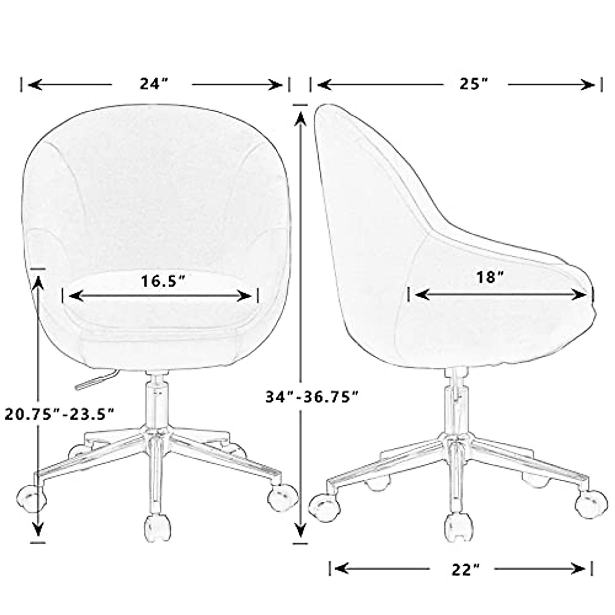 ANOUR Velvet Home Office Desk Chair,Modern Task Chair with Upholstered Backrest,360° Swivel Adjustable Armchair for Office,Home,Living Room,Bedroom Yellow