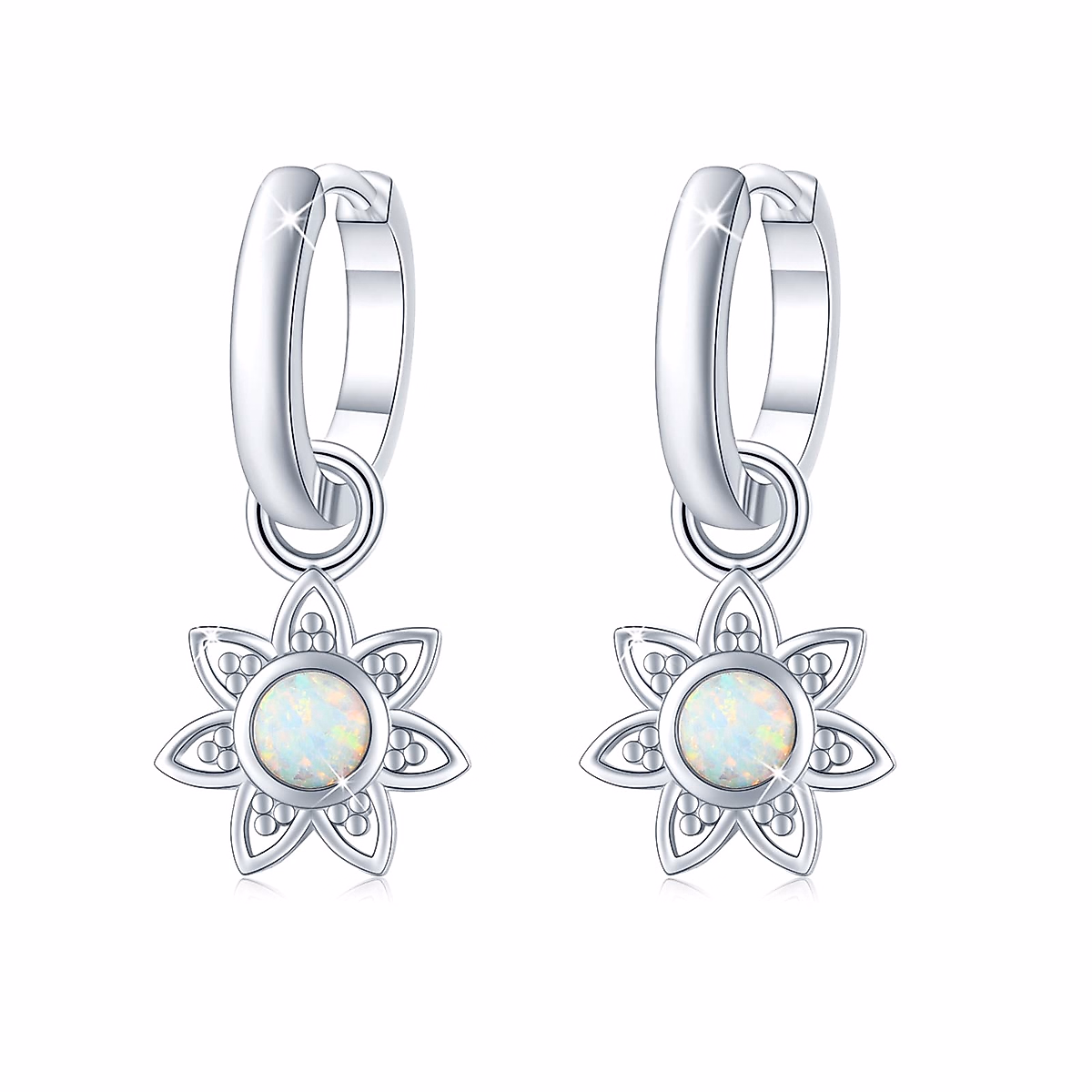 Lotus Earrings 925 Sterling Silver Opal Sunflower Hoop Opal Dangle Drop Earrings Huggie Hoop Jewelry Gifts for Women Teen