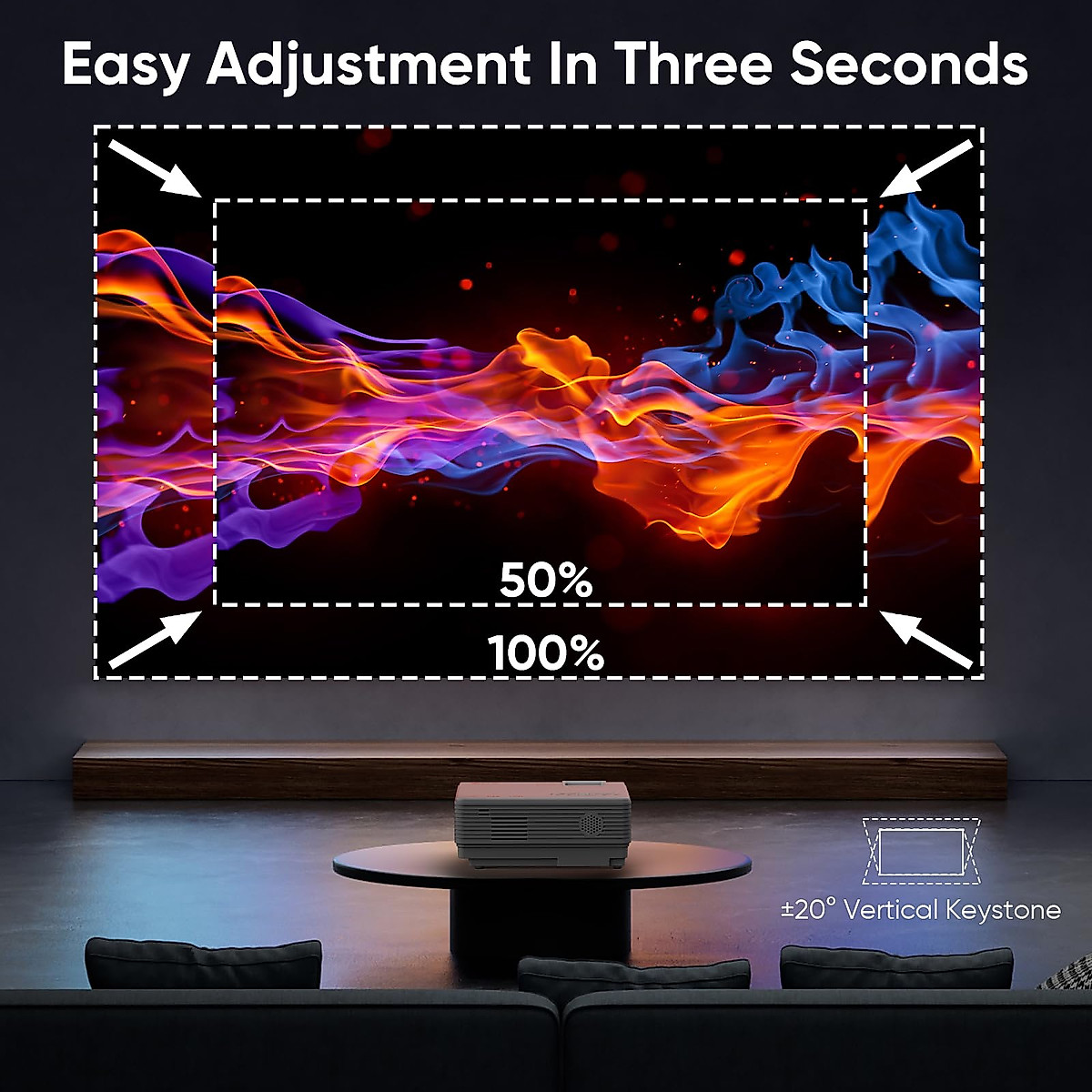 Projector with WiFi, 2023 Upgrade 8500L [100" Projector Screen Included] Projector for Outdoor Movies, Supports 1080P Synchronize Smartphone Screen by WiFi/USB Cable for Home Entertainment