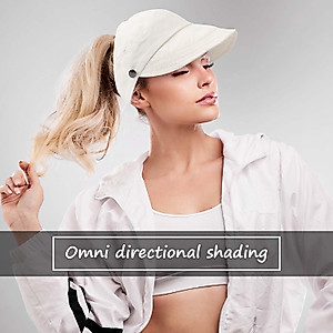 Generic Sun Hats for Women, Outdoor Uv Protection Hollow Top Sun Hat, Summer Wide Brim Sun Protection Hat, Sun hat with Ponytail Hole for Women, Women's Outdoor Adjustable Sun Hats(White), 5, Black