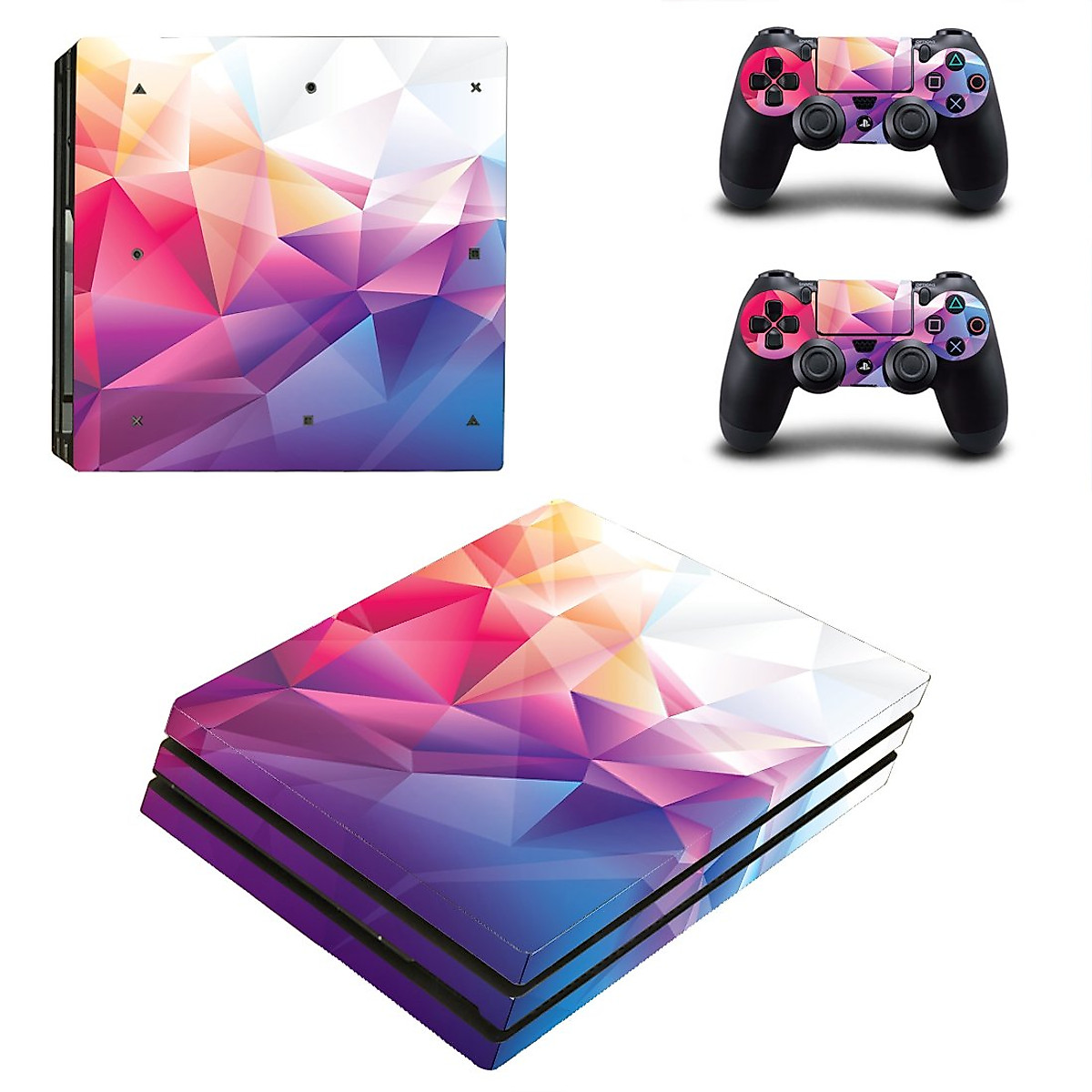 eSeeking Full Body Protective Vinyl Skin Decal For PS4 Pro Console and 2PCS PS4 Pro Controller skins Stickers Colored Triangles