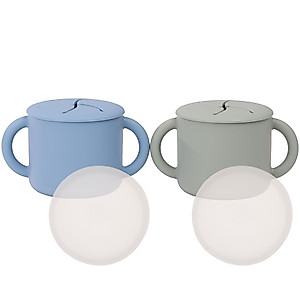 WeeSprout Snack Containers, Food Grade Silicone, Plastic Drinking Cup, Spill-Proof Tops for Toddlers and Babies, Premium Hard Plastic Travel Lids, Dishwasher Safe, Set of 2 (Matte Blue, Matte Green)