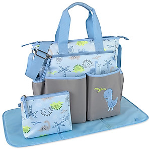 Crossbody Dinosaur Diaper Bag Tote with Changing Station for Baby Boy, 3 Piece Diaper Bag Set (Dinosaurs)