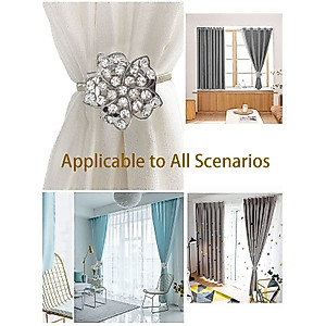 Marooma 2Pcs Magnetic Curtain Tiebacks, Sparkling Crystal Flower Curtain Buckle Clips, Convenient Drape Tie Backs Decorative Curtain Holdbacks Holder Curtain Tiebacks for Home.