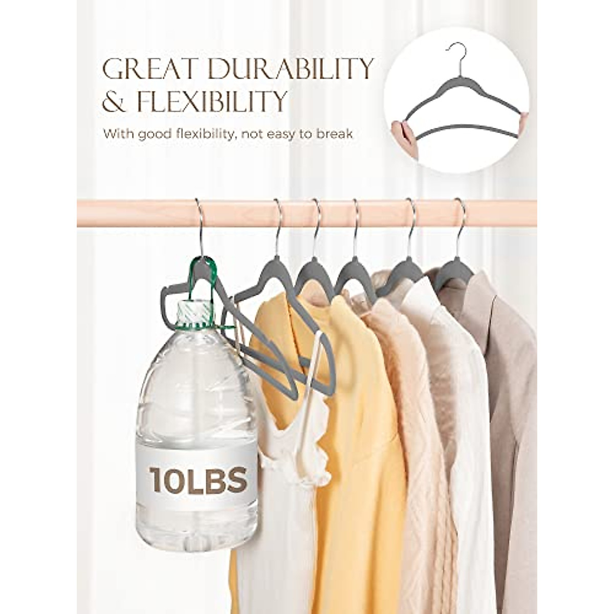 Jersow Velvet Hangers, 60 Pack Non Slip Felt Hangers Space Saving Clothes Hanger, Velvet Hanger Heavy Duty Adult Hanger for Coats and Suits (Grey)