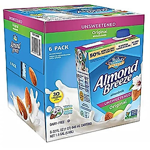 Almond Breeze Dairy Free Almondmilk Unsweetened Original 32 Oz Boxes, 6 Count