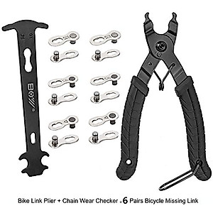 Bike Link Plier + Chain Wear Gauge + 6 Pairs Bicycle Missing Link, Chain Plier Quick Link Plier for 6/7/8/9/10 Speed Chains Repair | Professional Bicycle Chain Tool Kit