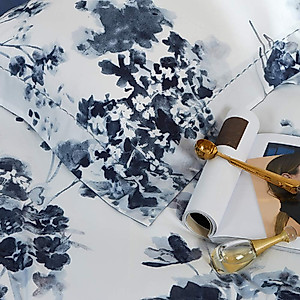 MILDLY 100% Long Staple Cotton Duvet Cover Set Navy Blue Leaves Printed Comforter Cover Set Watercolor Plant Floral