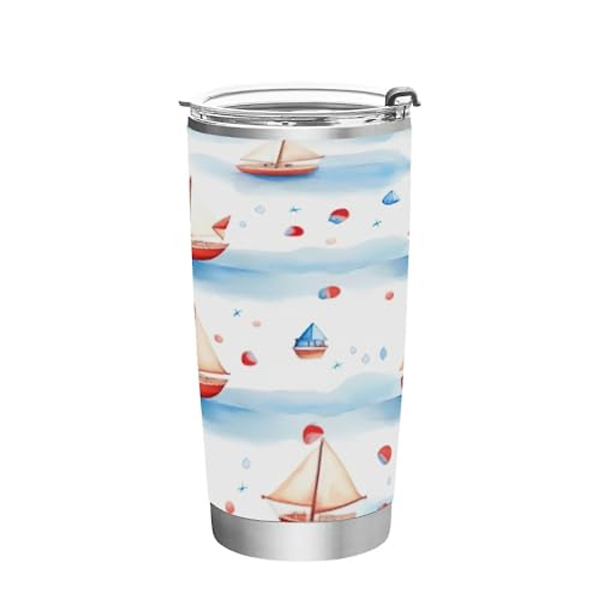 Wassud Boat Pattern 20 oz Tumbler with Lid and Straw Stainless Steel Double Wall Vacuum Tumblers Insulated Travel Coffee Mug for Cold and Hot Drinks