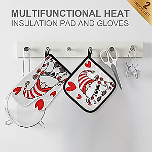 Mother's Day Gnome Hearts Oven Mitts Pot Holder Sets 2pcs Love You Non-Slip Kitchen Heat Resistant Hot Pads for Women Cooking Gloves Baking Wear BBQ