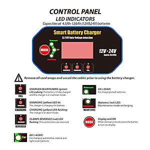 Katbo Battery Charger 12V 24V 6-Amp Auto-Voltage Detection Lead Acid Battery Float Charger Maintainer with LCD Display for Motorcycle Car