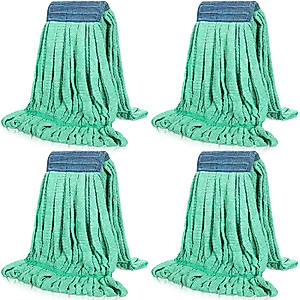 Lallisa 4 Pcs Commercial Mop Head Replacement Tube Microfiber Mop Heads for Floor Cleaning Industrial Mop Heads Looped End Wet Mop Head Refill for Home Commercial Industrial Use (Green,Large)