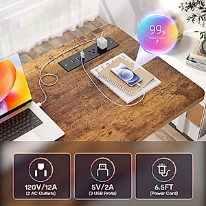 Height Adjustable Standing Desk with Power Outlets, 47" Manual Stand Up Desk with Storage Shelves Small Mobile Rolling Computer Desk Portable Laptop Table with Wheels for Home Office, Rustic