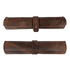 Cast Leather Co., Rectangular Knife Roll with 3 Slots, Portable Knife Organizer, Travel Bag, Culinary Accessories, Full Grain Leather, Handmade, Bourbon Brown