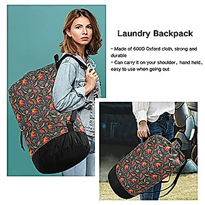 Autumn Leaves Thanksgiving Laundry Bag Heavy Duty Laundry Backpack with Shoulder Straps Handles Travel Laundry bag Drawstring Closure Dirty Clothes Organizer For Camp College Dorm and Apartment