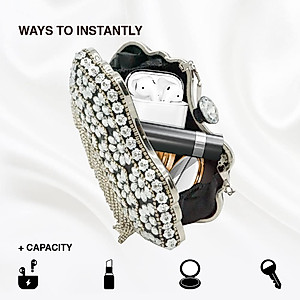 Olixi Black Clutch Purse for Women Evening Bag Lip Shape Sparkling Glitter Luxury Purse Bag with Chain Fashion Tassel Handbag for Wedding Party Cocktail Prom Formal