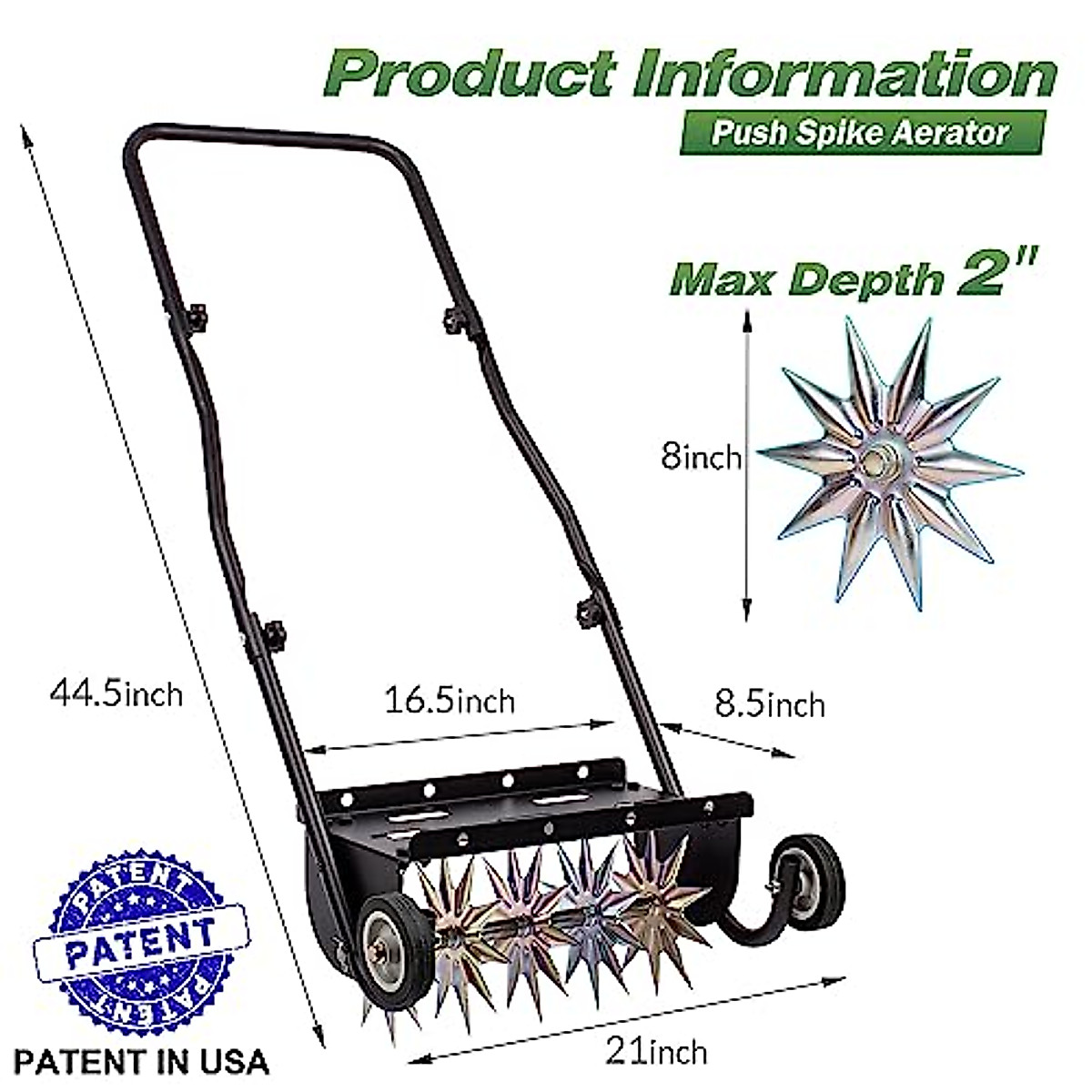 Suchtale 18-Inch Push Spike Aerator, Heavy Duty Rolling Lawn Aerator, Rotary Spike Lawn Aerator, Manual Lawn Aeration Equipment with Steel Handle, Suitable for Lawn, Garden, and Yard Grass Aeration