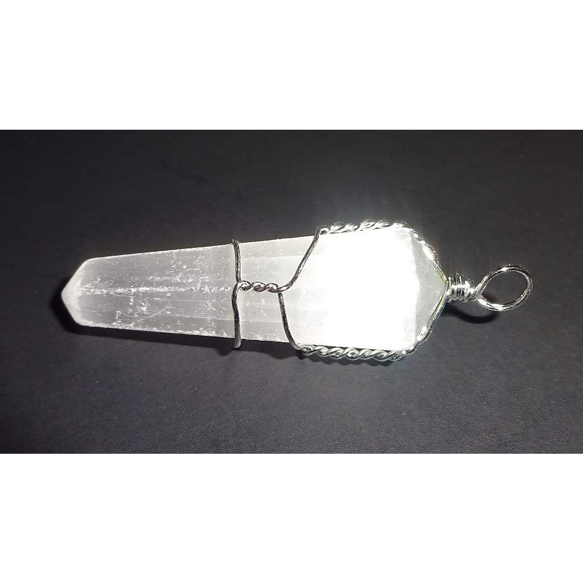 ( Sublime Gifts ) Selenite Point Cleansing Crystal Healing Cut wire wrapped Point Pendant with Metal Bail
