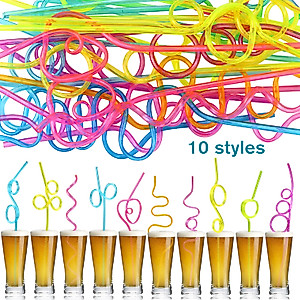 VOKOY 20pcs Crazy Loop Straws, Colorful Reusable Drinking Straws Funny Straws for Kids, Birthday Party, Parties, Carnivals