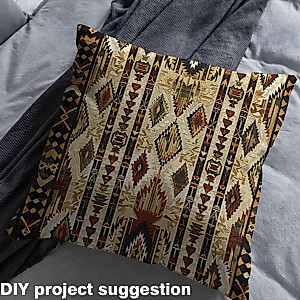 Feelyou Tan Southwestern Upholstery Fabric for Chairs 1 Yard Geometric Fabric by The Yard Tribal Native American Indian Design Vinatge Decorative Waterproof Fabric Exotic Stripe Line Outdoor Fabric