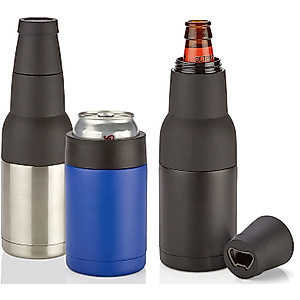 Stainless Steel Vacuum Insulated Double Walled Stainless Steel Cooler with Beer Opener 3 in 1 Beer Bottle and Can Cooler, 12 oz. Slim Can Insulator Holder (green)