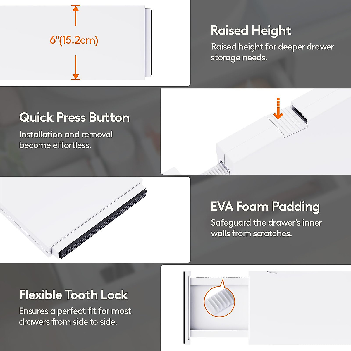 Lifewit 5 Pack Drawer Dividers Plastic 6" High, 13.5-22" Adjustable Drawer Organizers for Clothes, Expandable Dresser Separators in Bedroom/Bathroom/Kitchen/Fridge/Office Organization and Storage