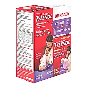 Tylenol Children's Liquid (4 fl. oz) & Chewable (24 ct), Pain Relief, Grape, 2 pc Bundle