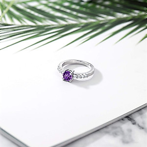 Gem Stone King Purple Amethyst Engagement Anniversary Promise Ring For Women (1.24 Cttw, Gemstone February Birthstone, Round 6MM, Size 7)