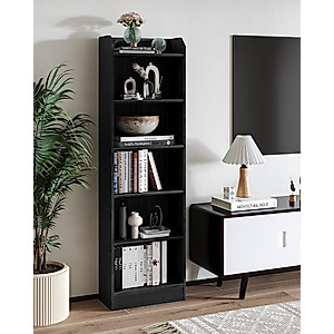 Hzuaneri 6-Tier Bookshelf, 66.7 Inches Floor Standing Bookcase, Display Storage Shelf, Corner Shelf, Home Decor Furniture for Home Office, Living Room, Bedroom, Black 02904XBC