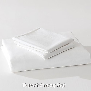FOSSA Duvet Cover Set 100% Washed Cotton 3 Pieces Bedding Set Twill Soft Cozy Breathable Sturdy Substantial with Textured Weave Solid White Queen