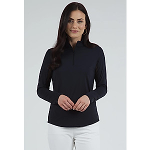 IBKUL Athleisure Wear Sun Protective UPF 50+ Icefil Cooling Tech Long Sleeve Mock Neck Top with Under Arm Mesh 80000 Turquoise Solid S