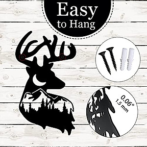 SwallowLiving 15 x 11 inch Black Metal Forest Deer Wall Decor Hill Cabin Lodge Wildlife Deer Silhouette Natural Themed Art