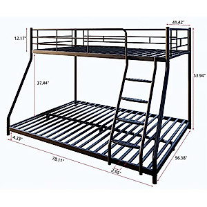 GRAYELL Metal Bunk Beds Twin Over Full Bunk Bed for Kids Teens Adults,Heavy Duty,CPC Certified,with Comfortable Rungs,No Box Spring Needed,Easy to Assemble,Black