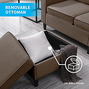 PUREMIND 78 Inches L Shaped Sofa, Linen L Shape Sectional Couches for Living Room, 3 Seater Sofa Couch with Storage Ottoman and Armchair, Sectional Sofa L Shape for Apartment/Small Space