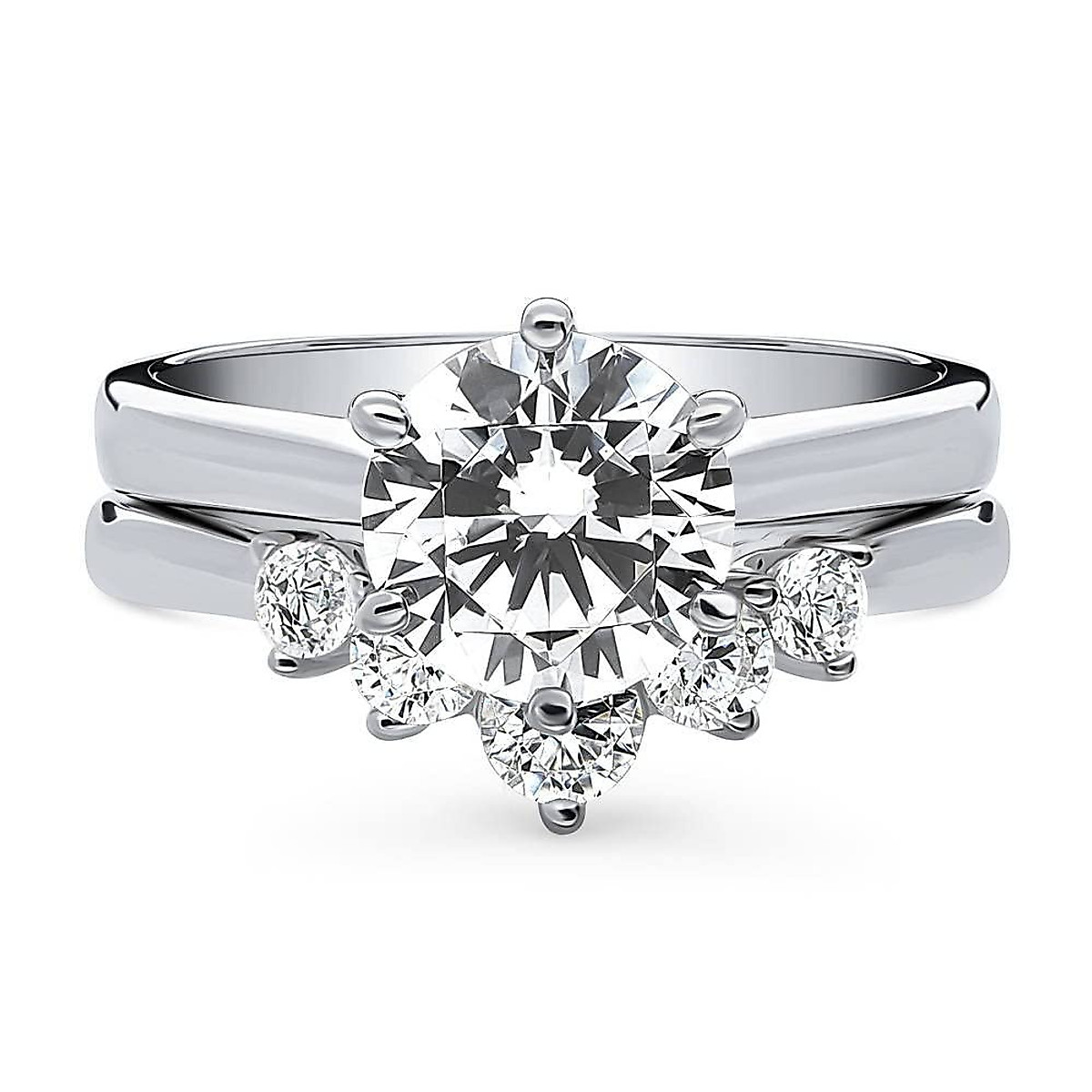 BERRICLE Sterling Silver 5-Stone Wedding Engagement Rings Cubic Zirconia CZ Solitaire Ring Set for Women, Rhodium Plated Size 5