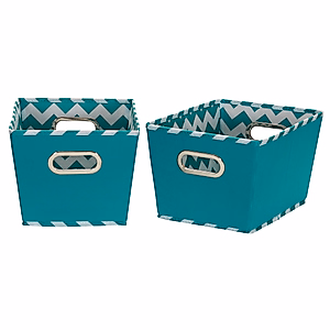 Household Essentials 70-1 Small Tapered Decorative Storage Bins | 2 Pack Set Cubby Baskets | Aqua Chevron